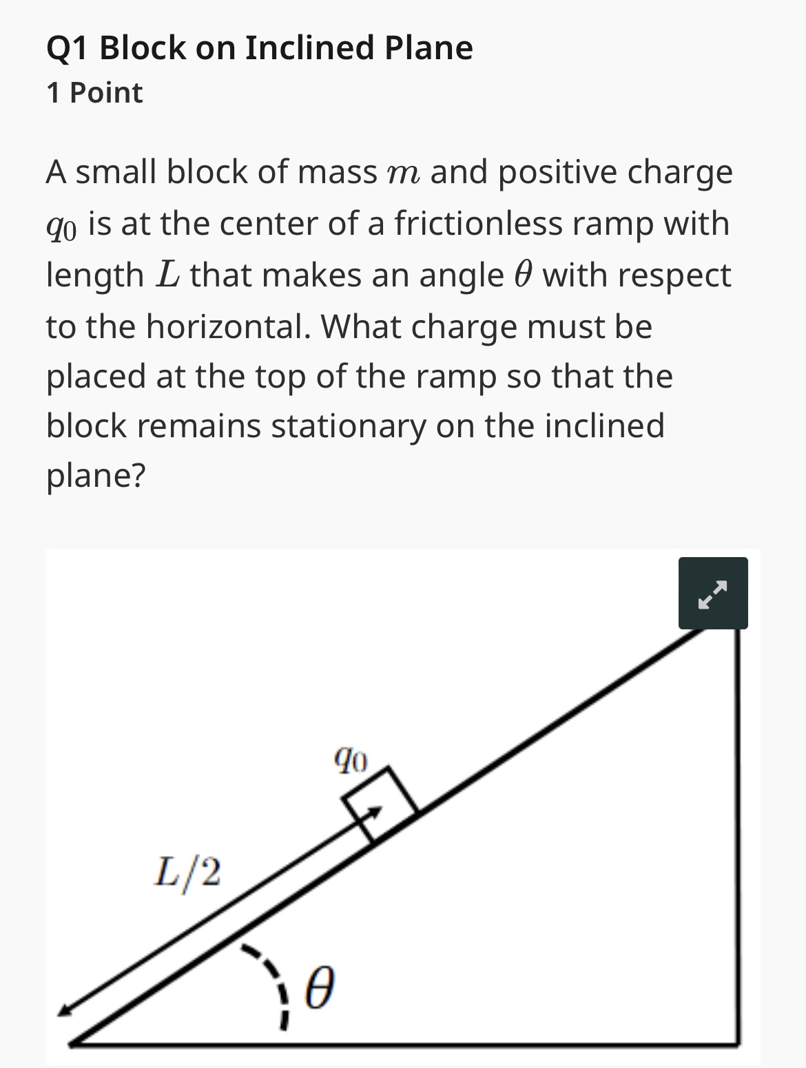 Solved Q1 Block on Inclined Plane 1 Point A small block of | Chegg.com