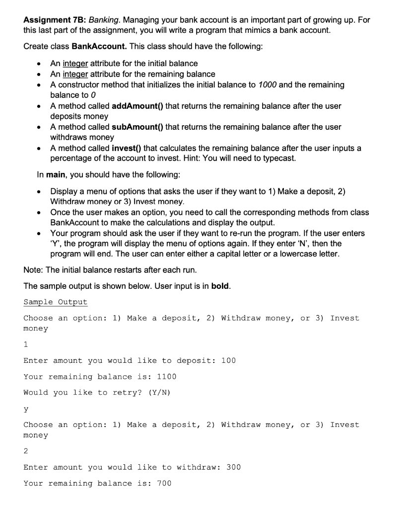 Solved please answer for java. Create class BankAccount. | Chegg.com