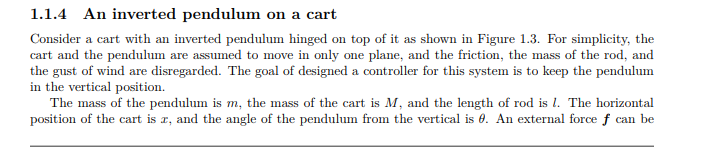 Solved 1 1 4 An Inverted Pendulum On A Cart Consider A Cart
