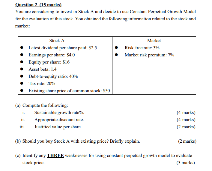 Solved Ouestion 2 (15 marks) You are considering to invest | Chegg.com Solved Ouestion 2 (15 marks) You are considering to invest | Chegg.com