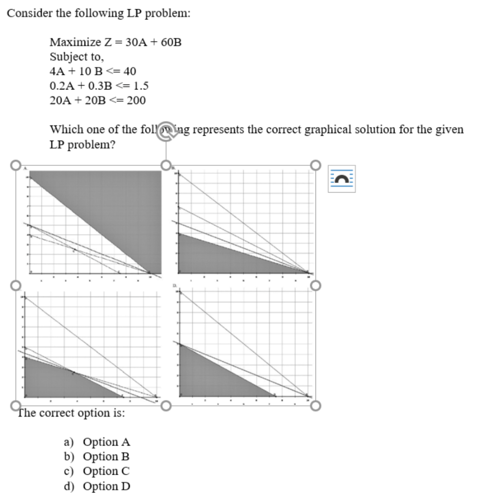 Solved Consider the following LP problem: Maximize Z= 30A + | Chegg.com