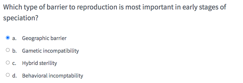 Solved Which type of barrier to reproduction is most | Chegg.com