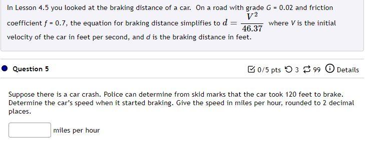 Solved In Lesson 4.5 you looked at the braking distance of a | Chegg.com