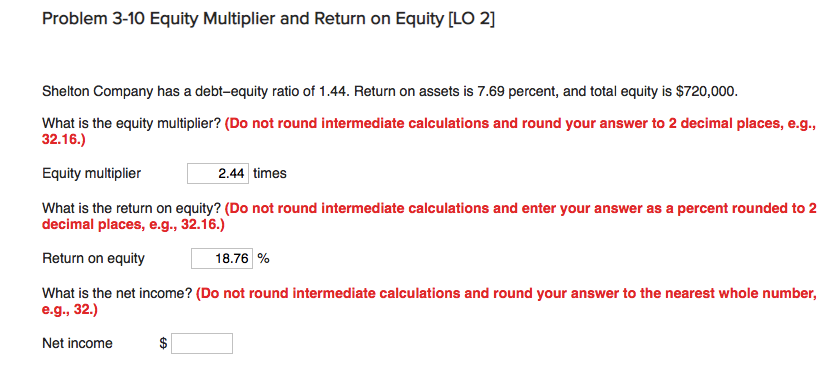 Solved Problem 3-10 Equity Multiplier and Return on Equity | Chegg.com