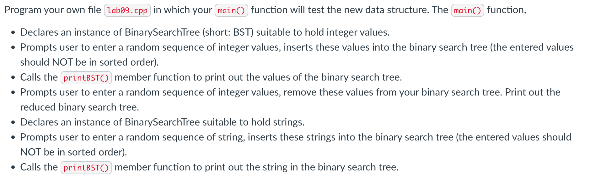 Solved Implement The Binary Search Tree Adt In Bstcpp