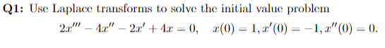 Solved Q1: Use Laplace transforms to solve the initial value | Chegg.com