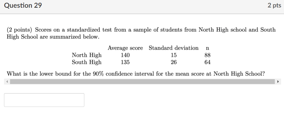 Solved Question 29 2 pts (2 points) Scores on a standardized | Chegg.com