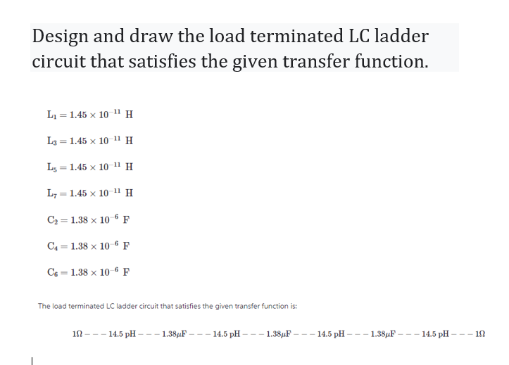 The load terminated LC ladder circuit that satisfies | Chegg.com