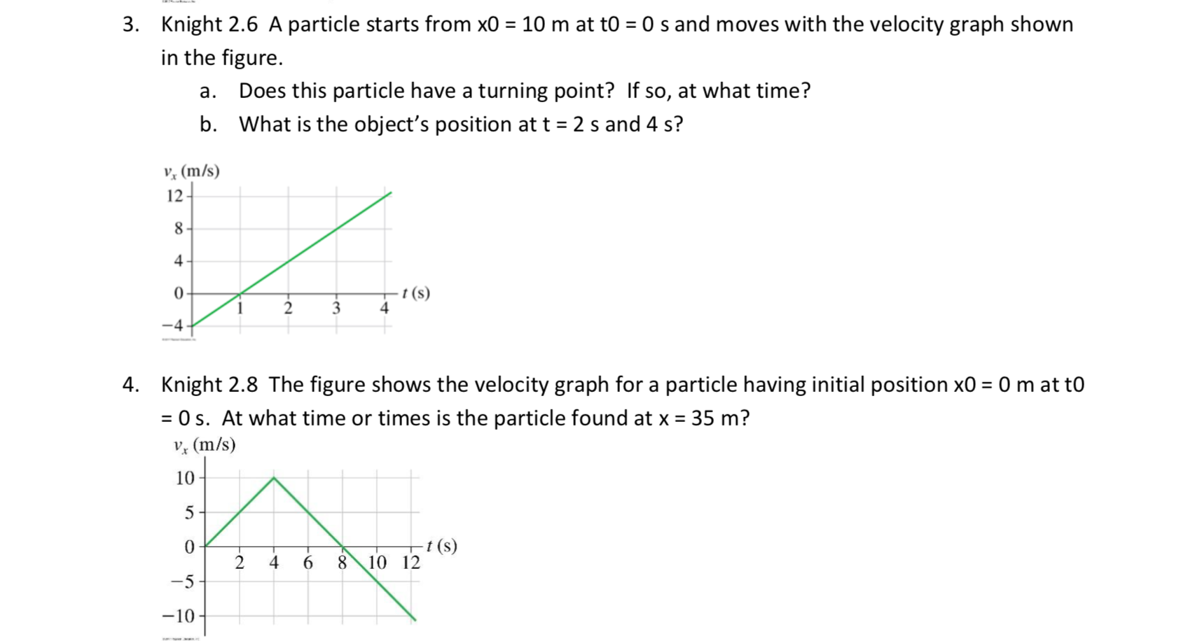 Solved 3. Knight 2.6 A particle starts from x0 = 10 m at t0 | Chegg.com
