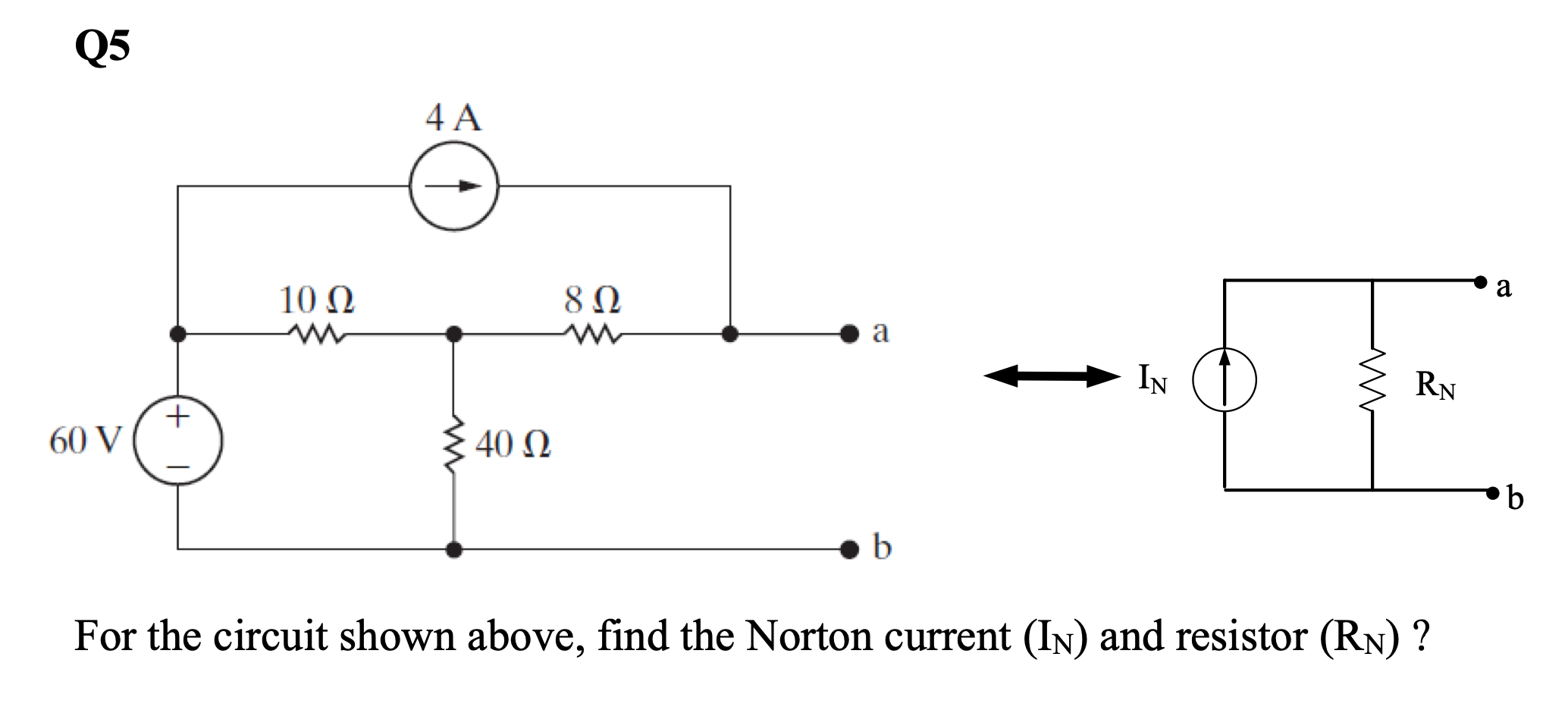 Solved Q5 4A a 10 Ω w 80 w a IN RN M + 60 V 40.22 b b For | Chegg.com