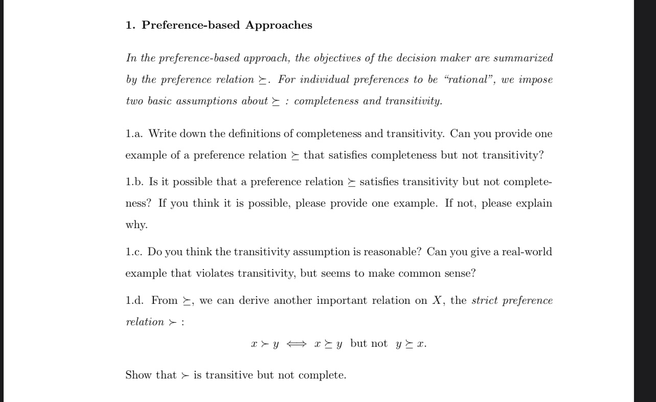 Solved 1. Preference-based Approaches In the | Chegg.com
