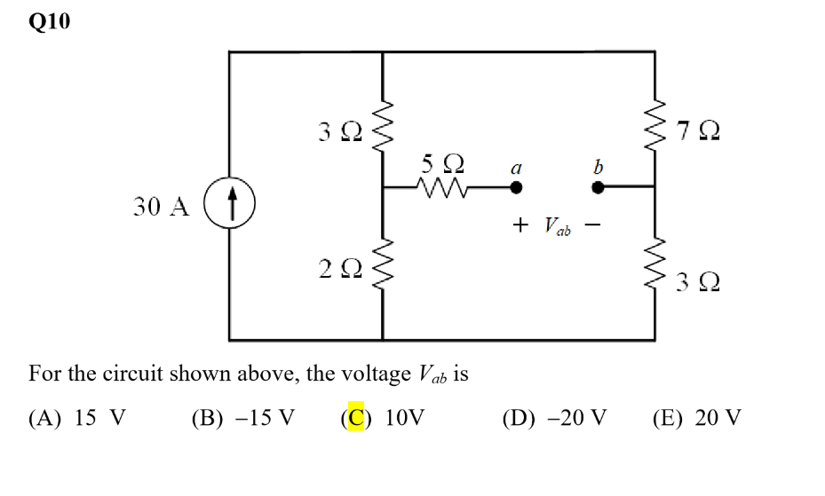 Solved For the circuit shown above, the voltage Vab is (A) | Chegg.com