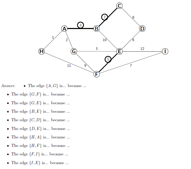 Solved Consider the weighted graph G(V,E,w) below. Let F = | Chegg.com
