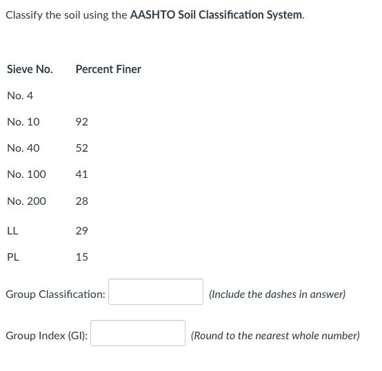 Solved Classify the soil using the AASHTO Soil | Chegg.com