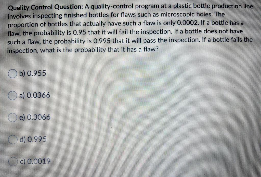 Solved Quality Control Question: A quality-control program | Chegg.com