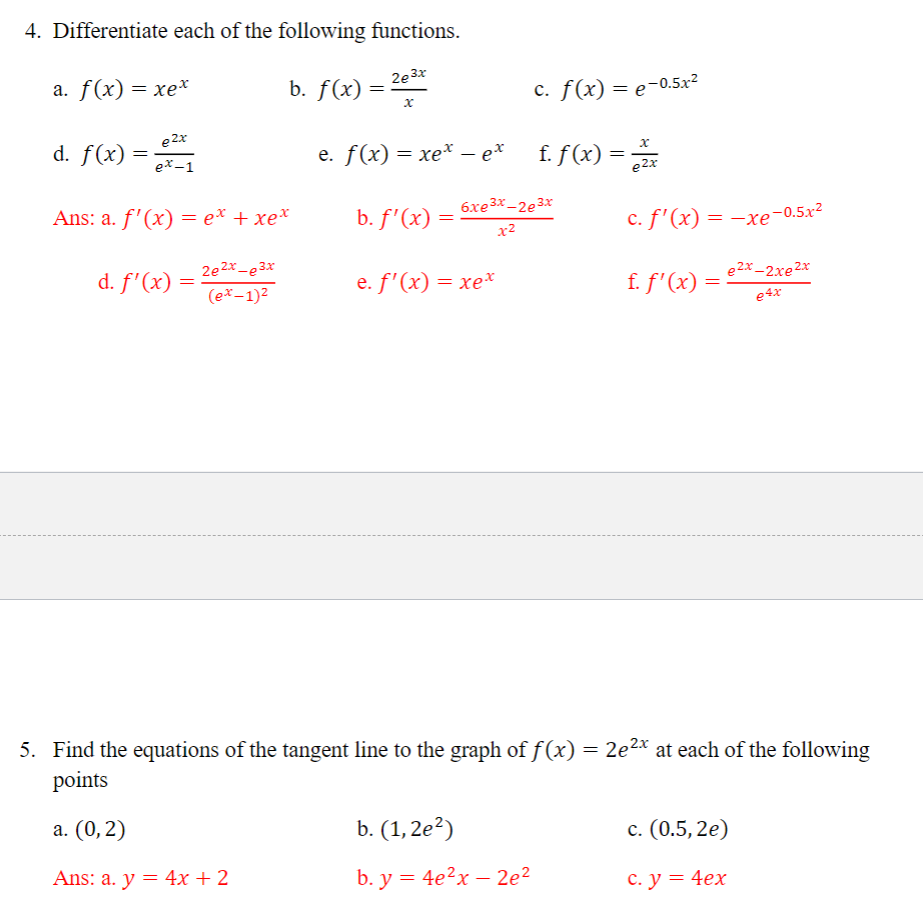 Solved 4. Differentiate each of the following functions. 2e3 | Chegg.com
