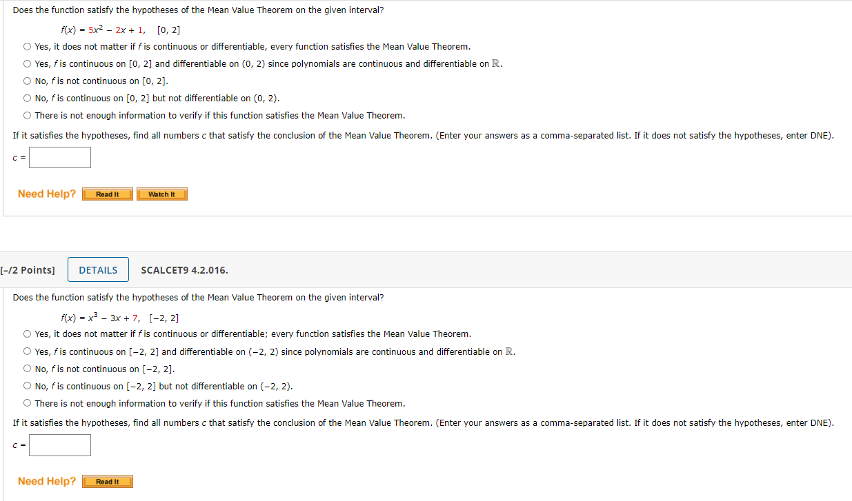 Solved Does the function satisfy the hypotheses of the Mean | Chegg.com