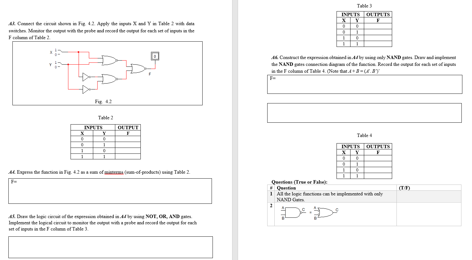 Solved Table 3 OUTPUTS F A3. Connect the circuit shown in | Chegg.com