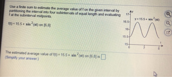Solved Use a finite sum to estimate the average value of fon | Chegg.com
