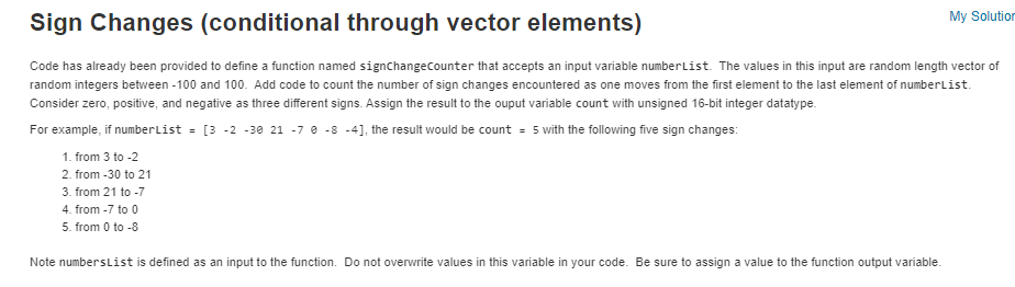 Solved Sign Changes (conditional through vector elements) My | Chegg.com