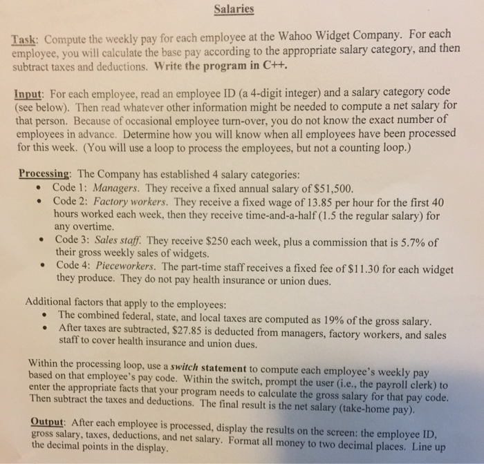 Solved Salaries Task: Compute the weekly pay for each | Chegg.com