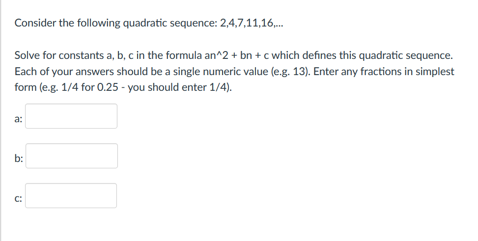 Solved Consider the following quadratic sequence: | Chegg.com