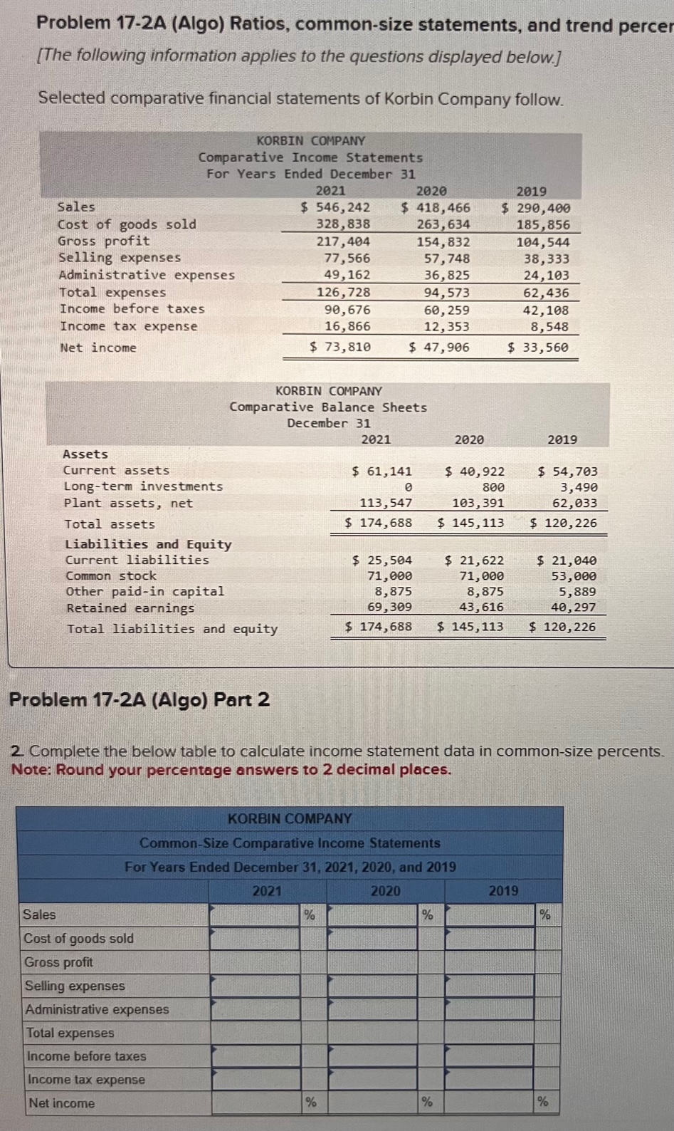 Solved Problem 17-2A (Algo) Ratios, common-size statements, | Chegg.com