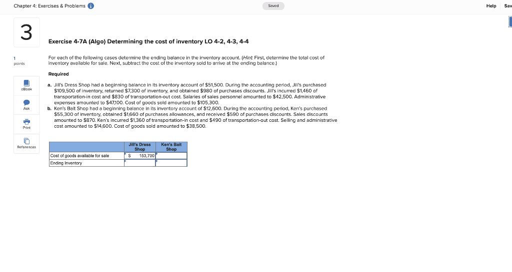 Solved Exercise 4-7A (Algo) Determining the cost of | Chegg.com
