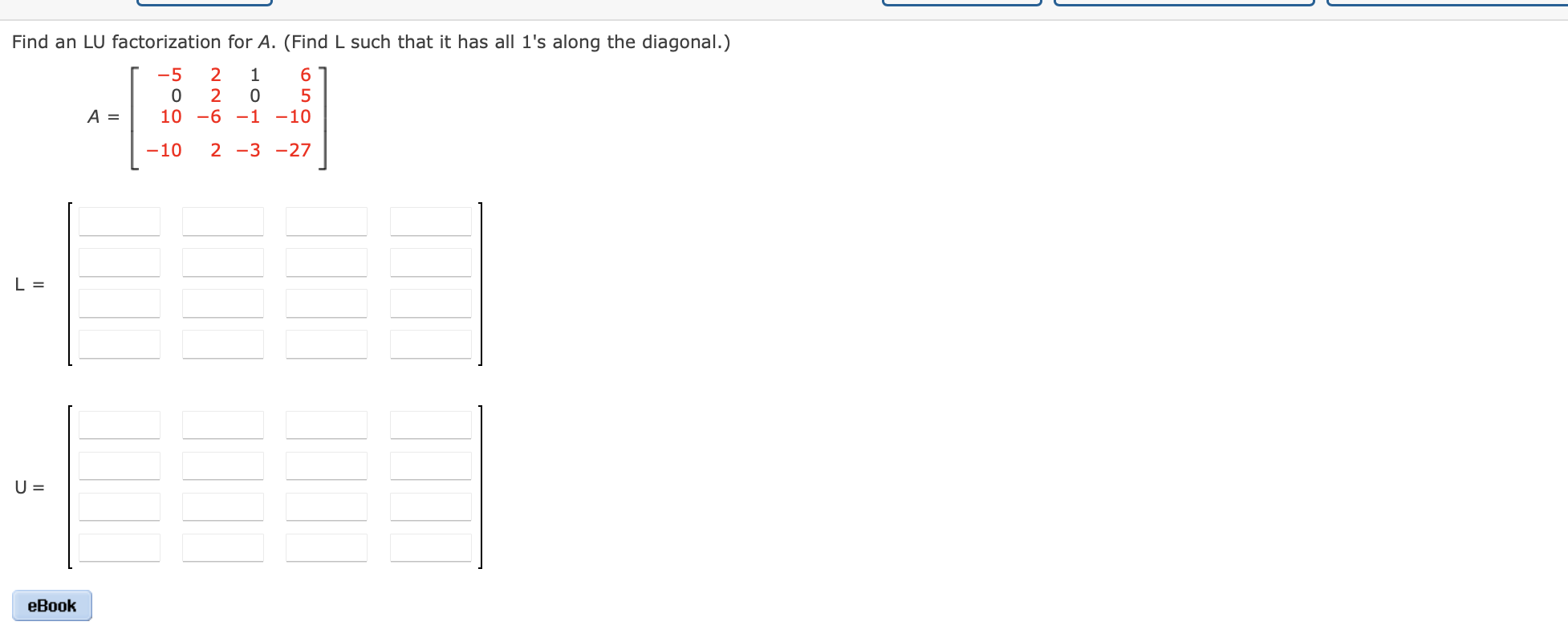 Solved Find An Lu Factorization For A Find L Such That It