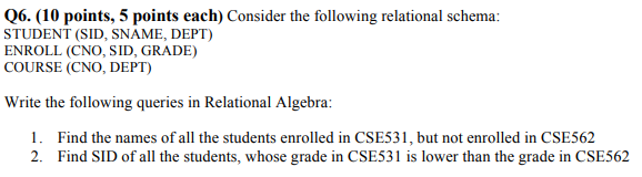 Solved Q6. (10 points, 5 points each) Consider the following | Chegg.com