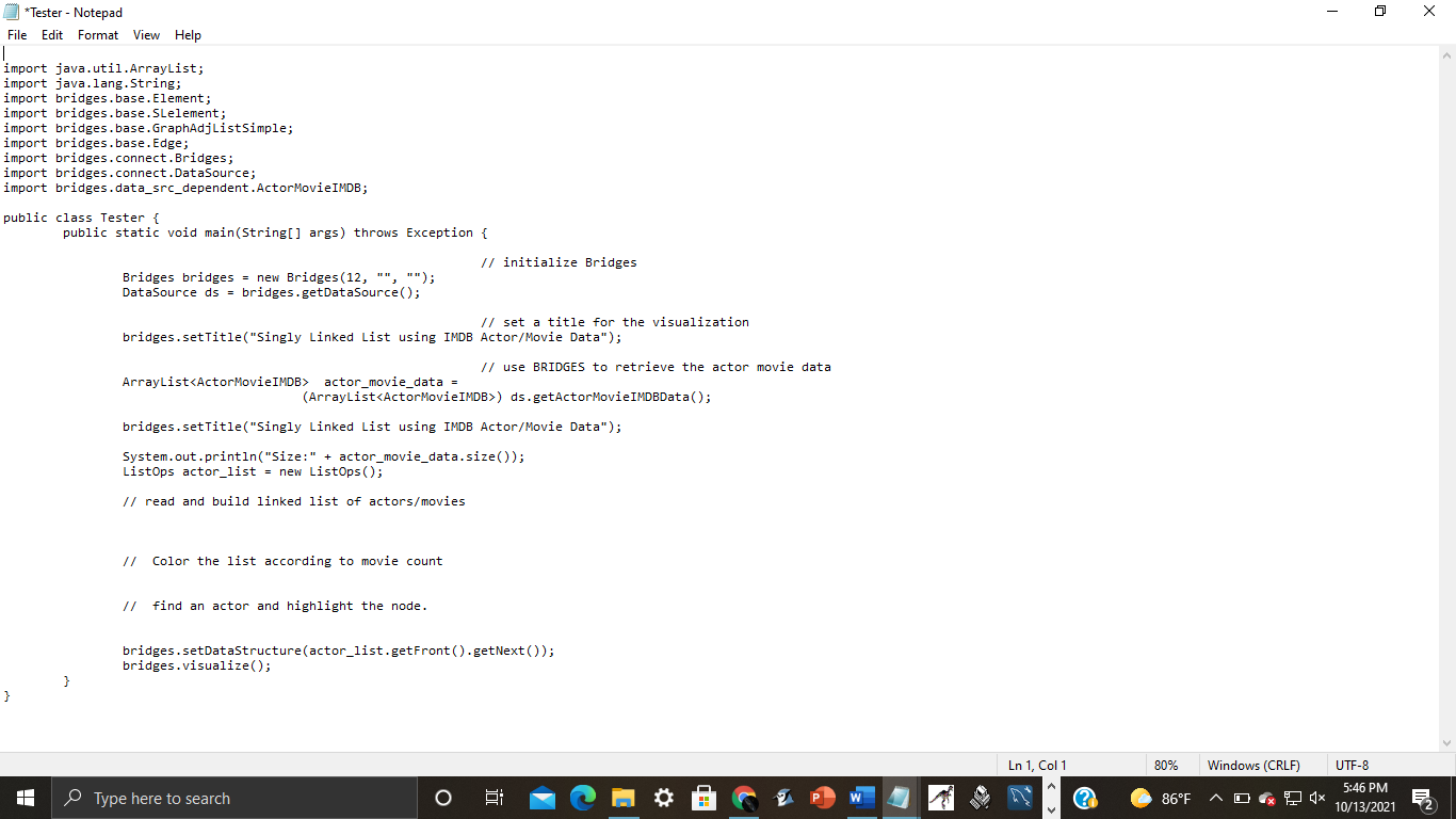 Uses bridges database , only need methods for tester | Chegg.com