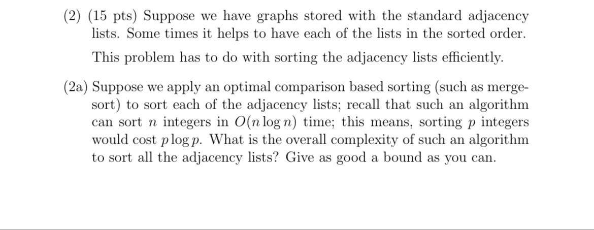 (2) (15 pts) Suppose we have graphs stored with the | Chegg.com