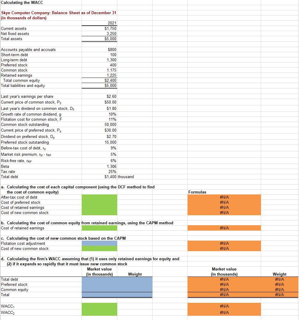 Solved Excel Activity: Calculating the WACC Here is the | Chegg.com