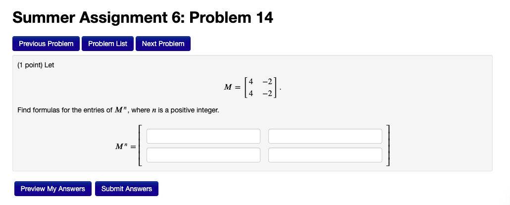 Solved Summer Assignment 6: Problem 14 Previous Problem | Chegg.com