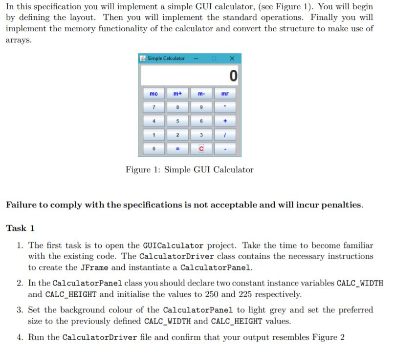 In this specification you will implement a simple GUI | Chegg.com