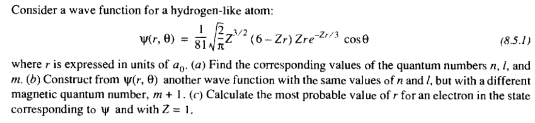 Solved Consider a wave function for a hydrogen-like atom: | Chegg.com