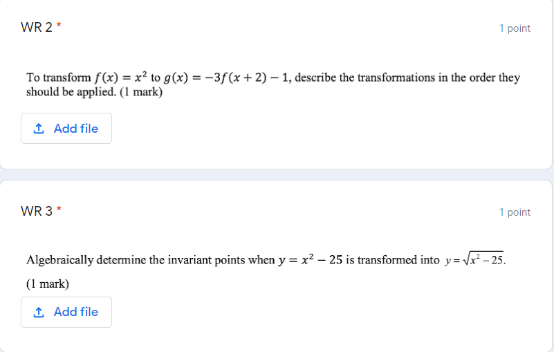 Solved WR 2* 1 point To transform f(x) = x2 to g(x) = -3f(x | Chegg.com