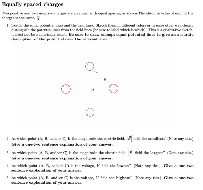 Solved Equally spaced charges Two positive and two negative | Chegg.com