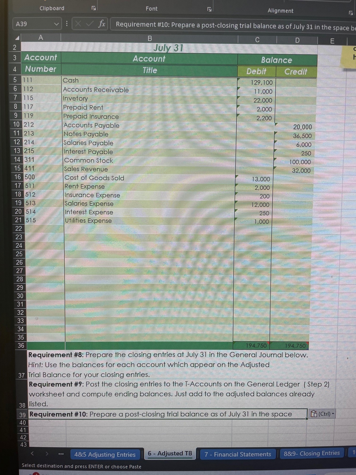 Solved Requirement #8: Prepare the closing entries at July | Chegg.com