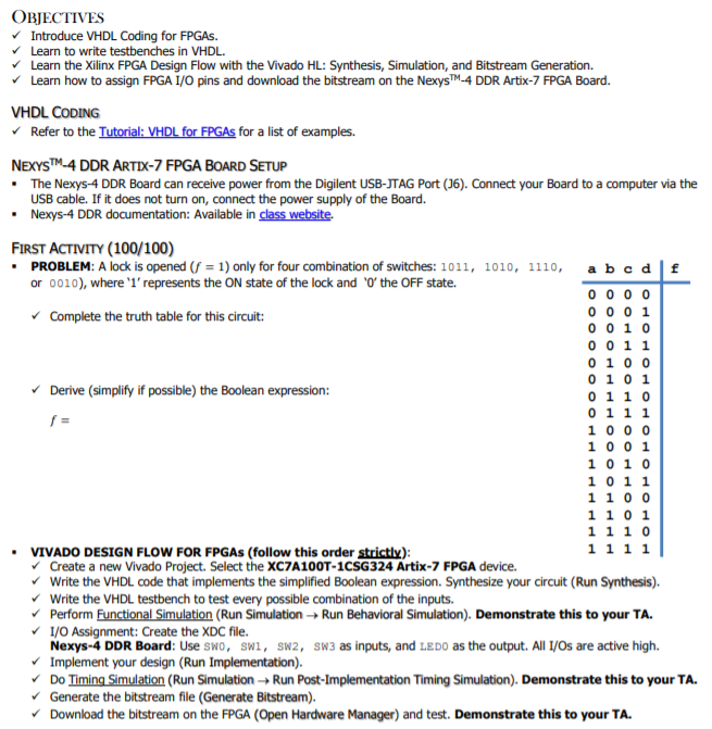 Solved Objectives Introduce Vhdl Coding For Fpgas Learn To