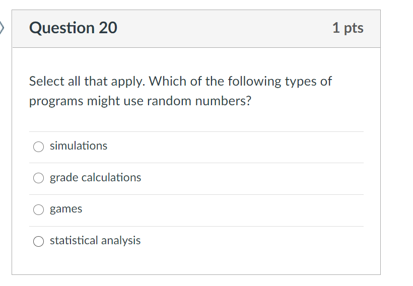 Solved > Question 20 1 pts Select all that apply. Which of | Chegg.com