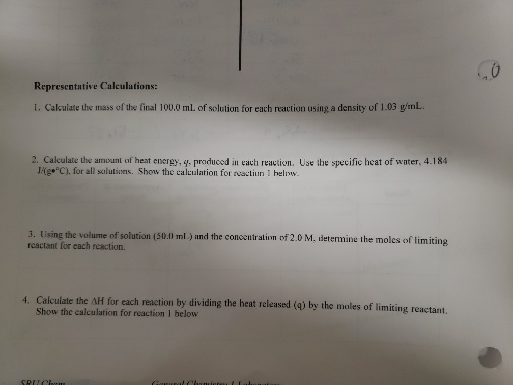 Solved Representative Calculations: 1. Calculate the mass of | Chegg.com