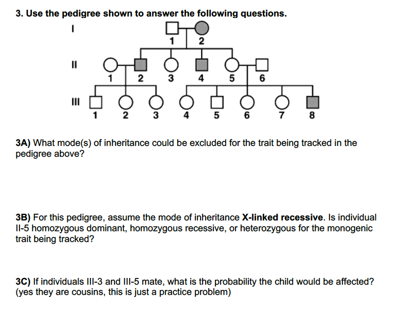 Solved 3. Use the pedigree shown to answer the following | Chegg.com