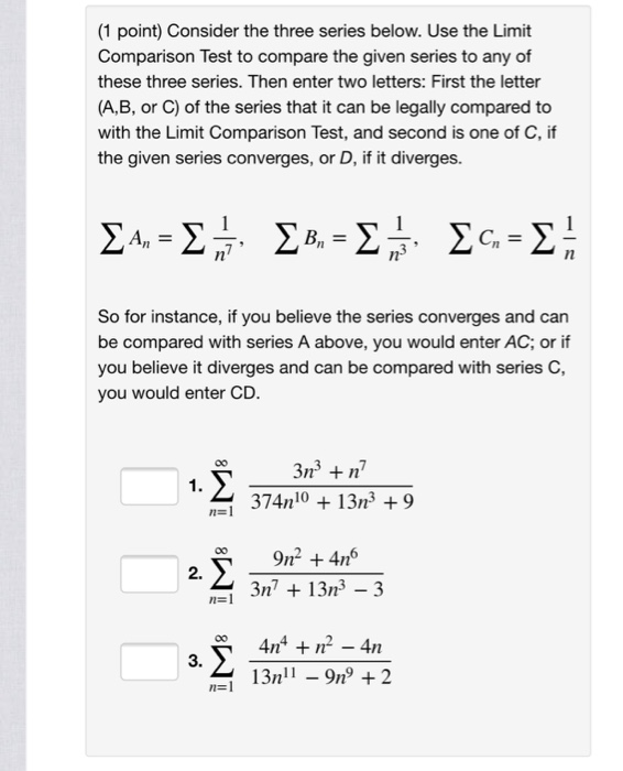 Solved (1 point) Consider the three series below. Use the | Chegg.com