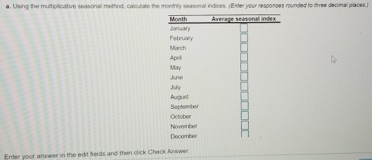 Solved a. Using the multiplicative seasonal method, | Chegg.com