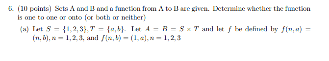 Solved 6. (10 points) Sets A and B and a function from A to | Chegg.com