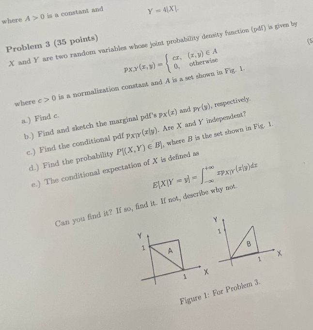 Solved here A>0 is a constant and Y=4∣X∣ Problem 3 (35 | Chegg.com