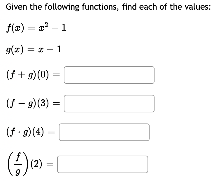 Solved Given the following functions, find each of the | Chegg.com