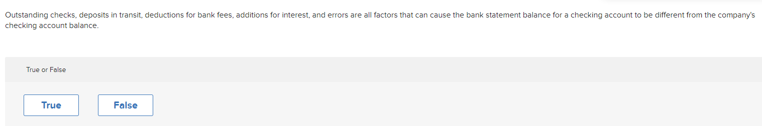 Solved checking account balance. True or False | Chegg.com