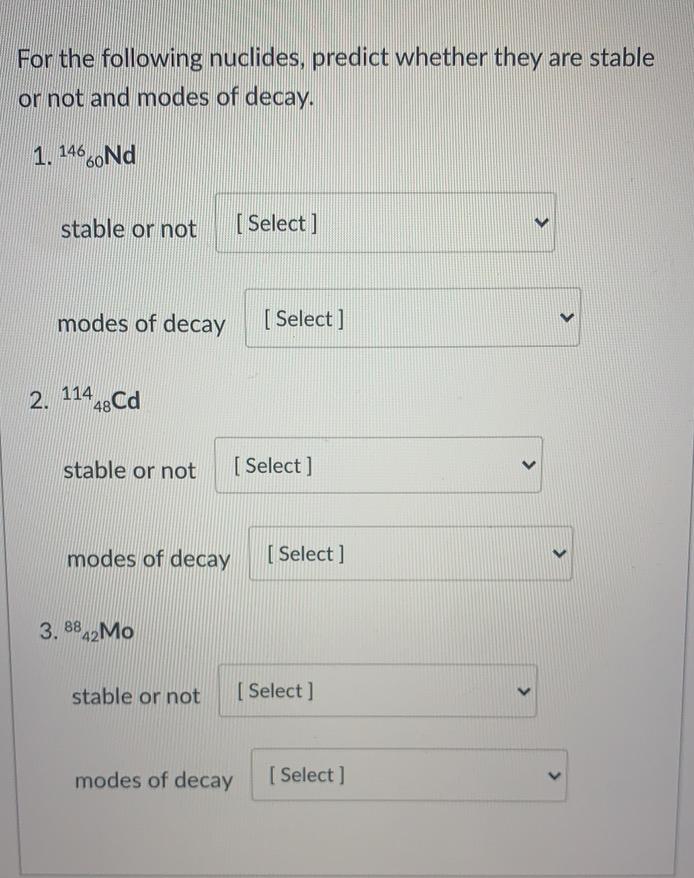 Solved For the following nuclides, predict whether they are | Chegg.com